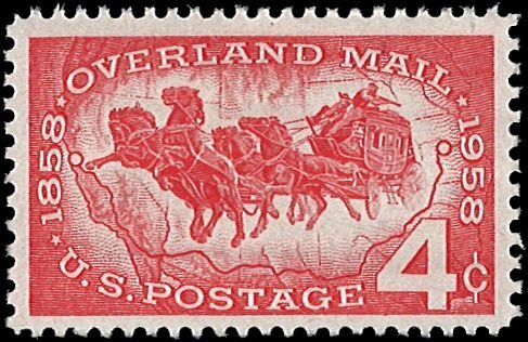U.S. Scott # 1120 1958 4c org red Overland Mail Coach mint-nh- vf ...