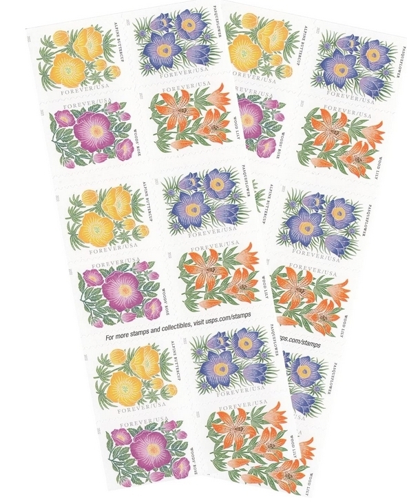 Mountain Flora Flower forever stamps 5 sheets of 100 pcs | United ...
