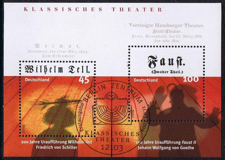 Germany 2004,Sc.#2276 used, souvenir sheet, Wilhelm Tell and Faust II ...