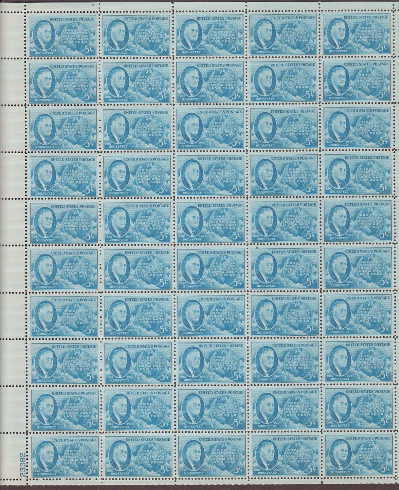 US, 933, Roosevelt Ww2, Full Sheet, Mint NH, 1940'S Collection | United ...