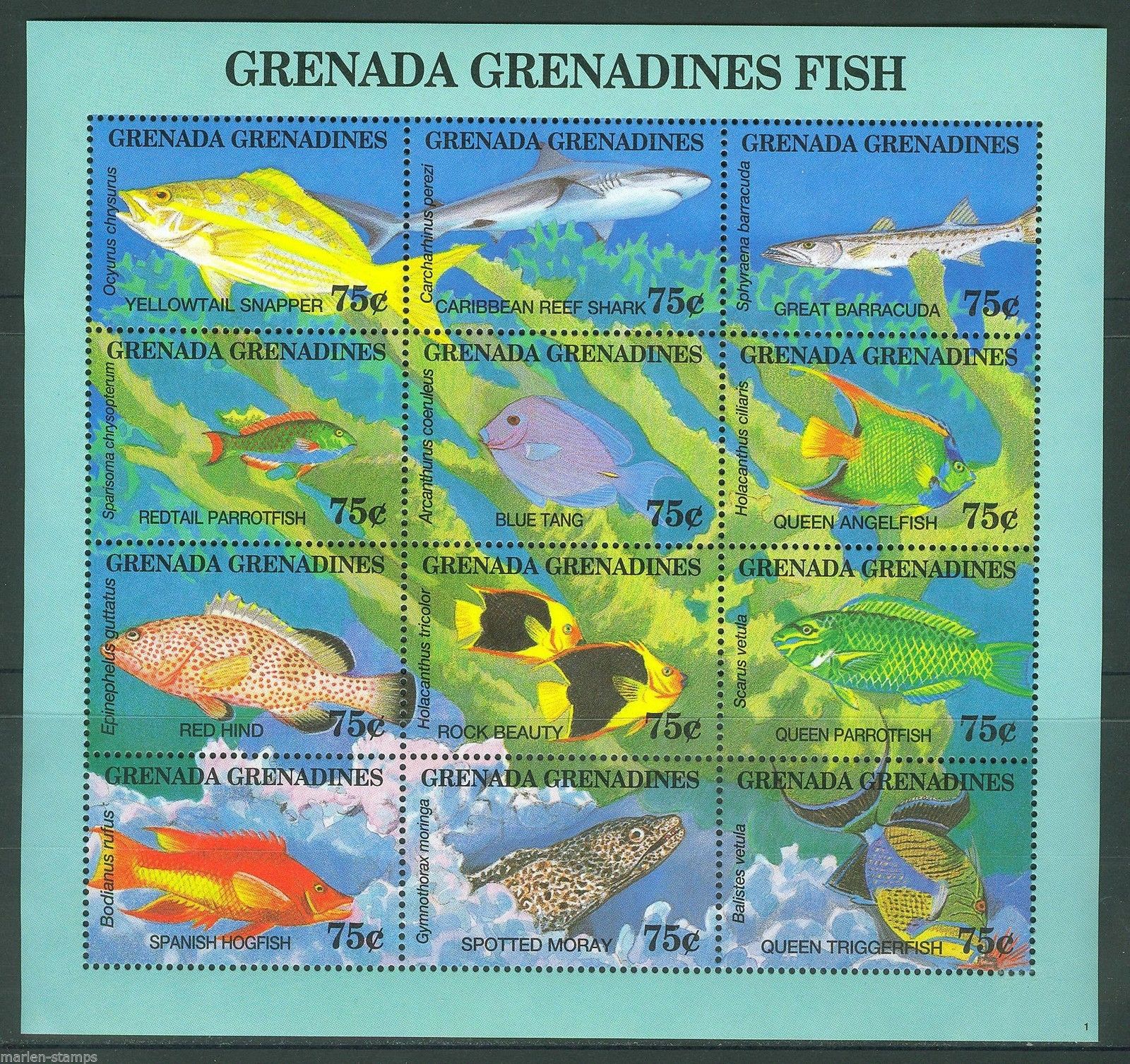 GRENADA GRENADINES FISH SC#1690/93 MINT NEVER HINGED AS SHOWN / HipStamp