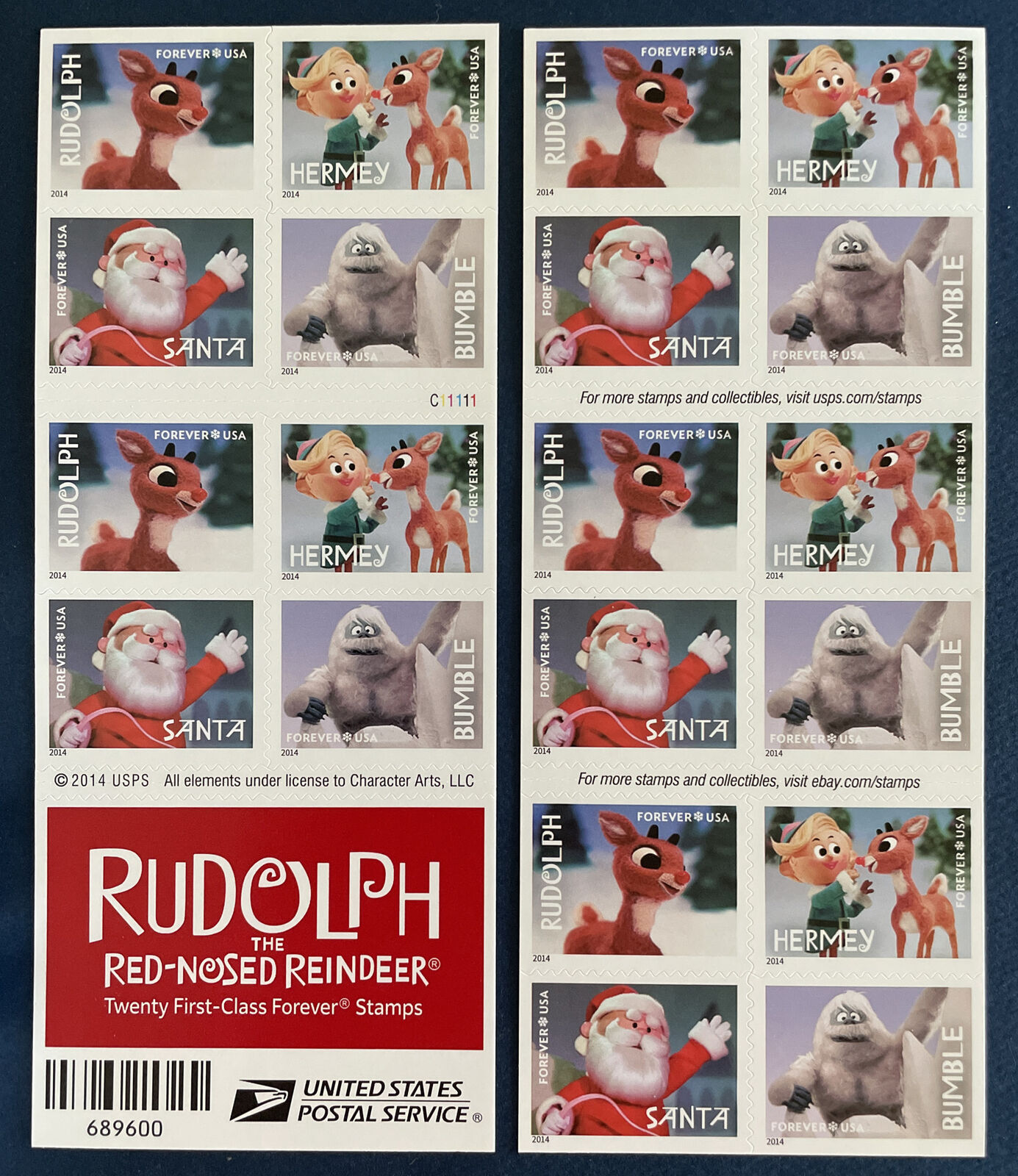 Scott 4946-4949 RUDOLPH Booklet Pane of 20 US Forever Stamps MNH 2014 ...