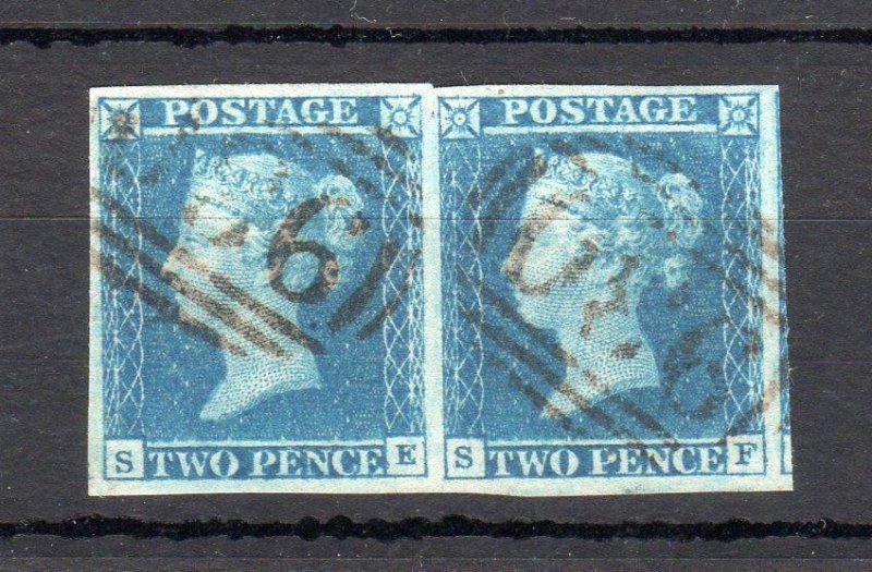 1841 2d Blue Pair Fine Used With 4 Margins | Great Britain, Stamp ...