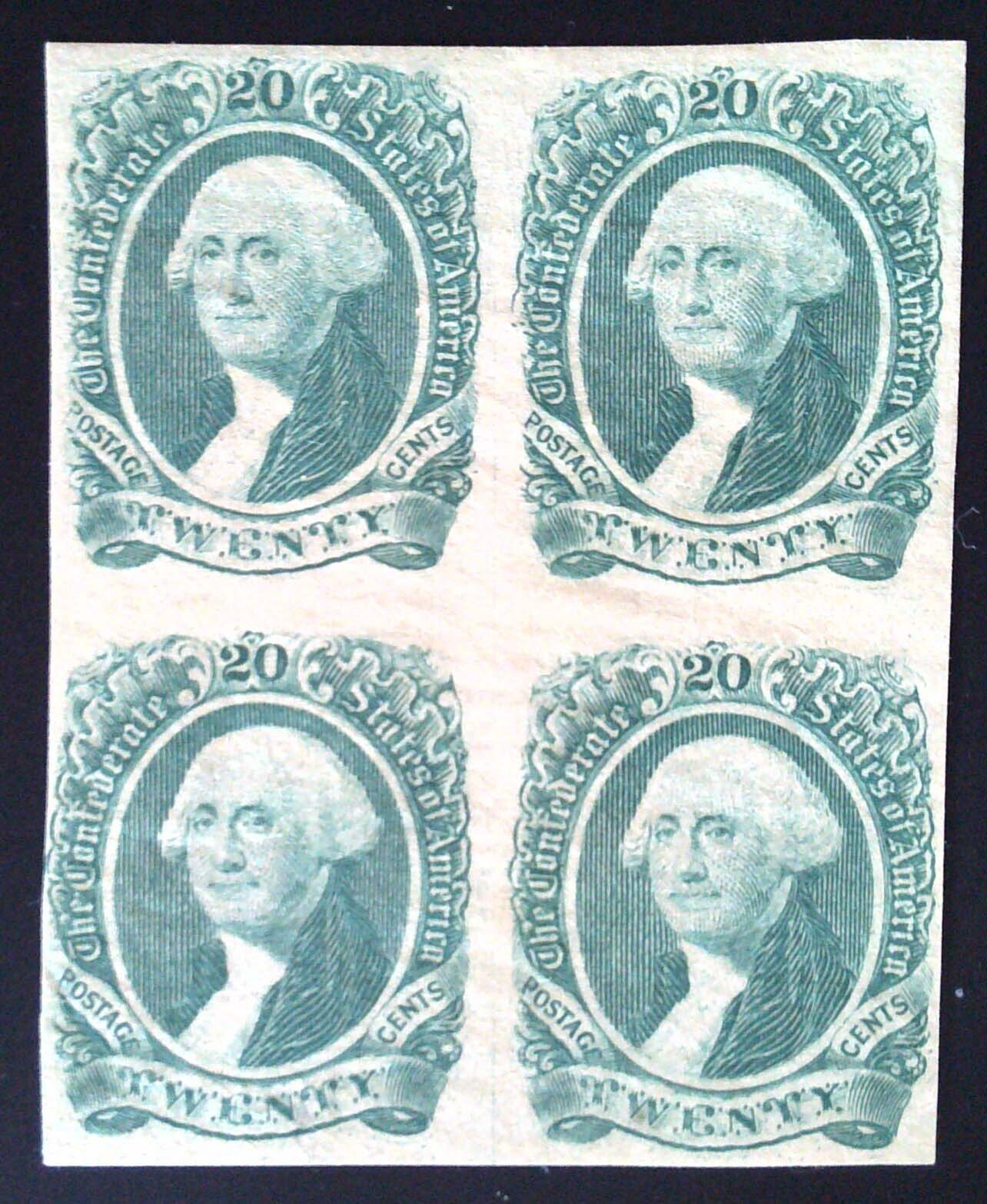 Scott CSA #13a - 20c Yellow Green - Block of 4 - NG - Thin - 1863 ...