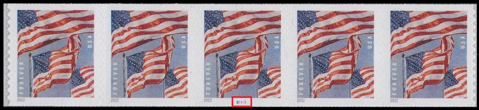 2022 US Stamp - US Flag BCA - Forever PNC 5 (Coil of 100) - Scott#5655 ...