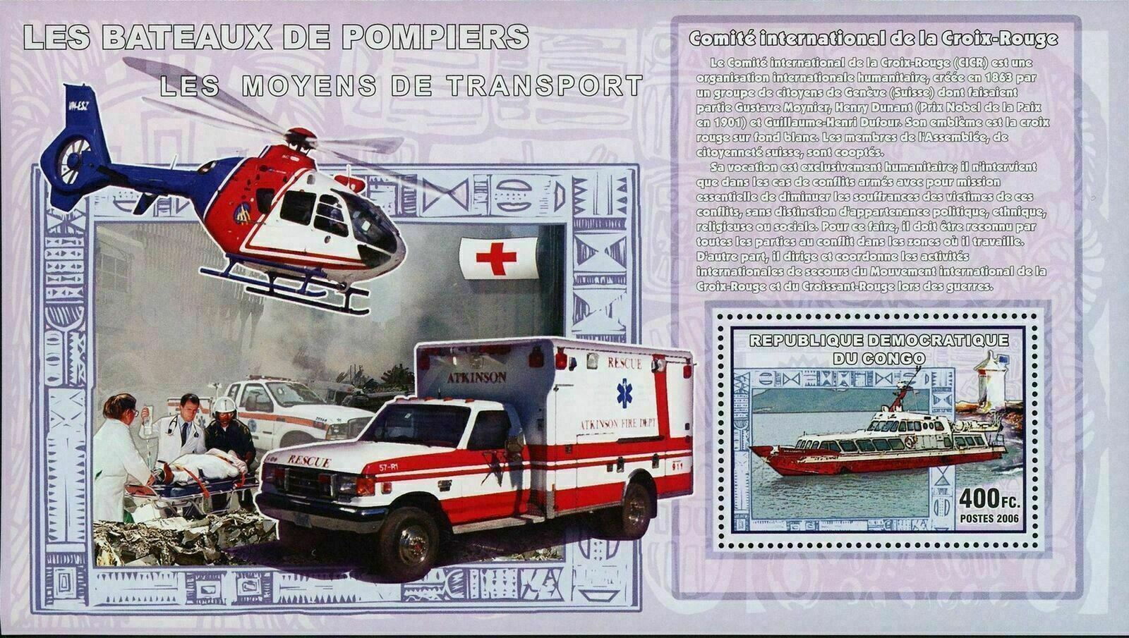 Firefighter Stamp Transportation Ambulance Helicopter Boat Red Cross ...