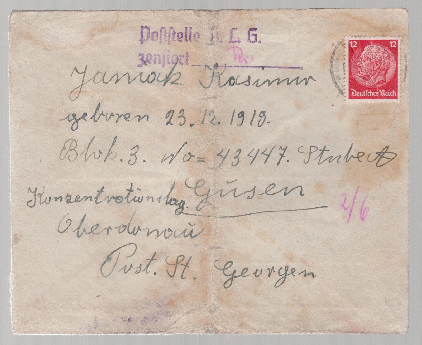 1940 Germany Cover to Mauthausen Gusen Concentration Camp KZ Kasimir ...