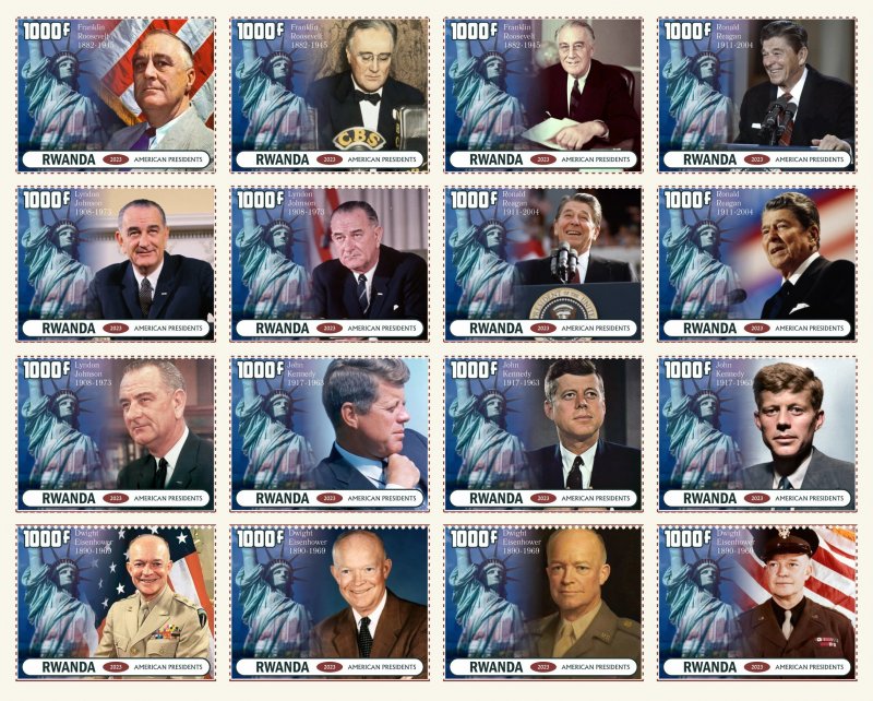 Stamps. Presidents of USA Franklin Roosevelt 2024 year 16 stamps ...