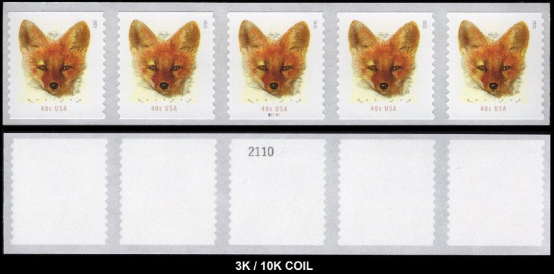 2023 US Stamp - Red Fox - PNC 5 - P# on C# - SC# 5743 Coil 3K/10K ...