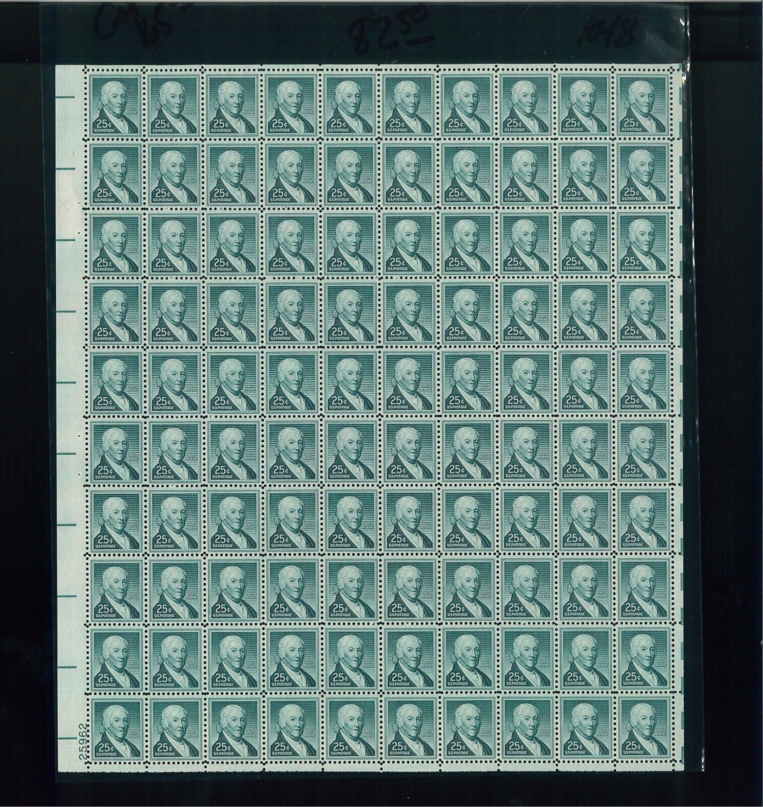 United States 25¢ Paul Revere Postage Stamp #1048 MNH Full Sheet ...