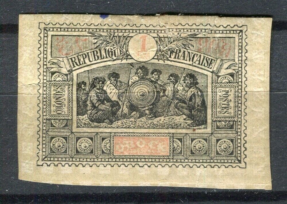 FRANCE; 1890s classic OBOCK Imperf pictorial issue Mint hinged 1c ...