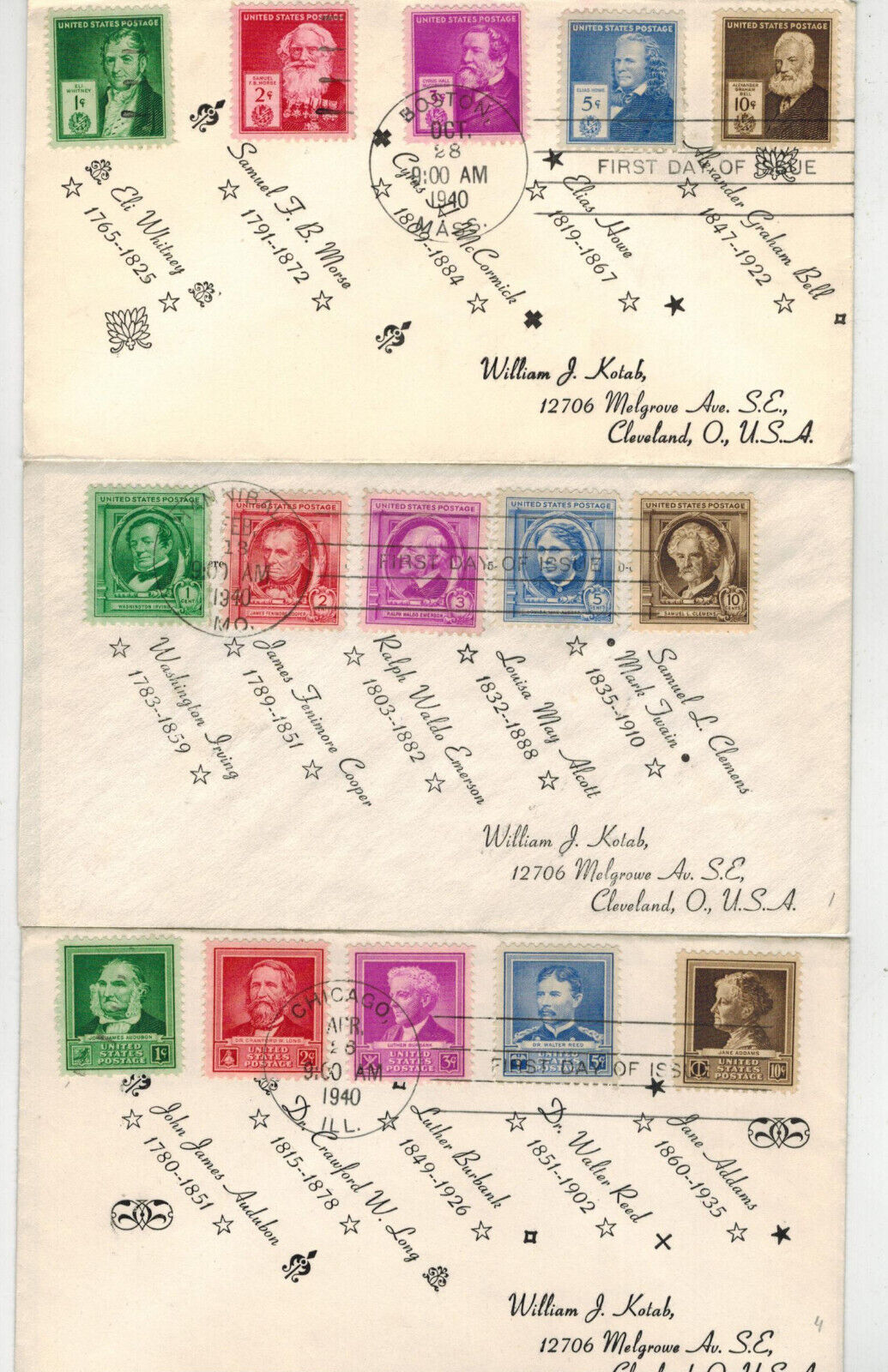 Farnam 1940 Famous Americans Extremely Rare SET Cmplet 35 Stamps on 7 ...