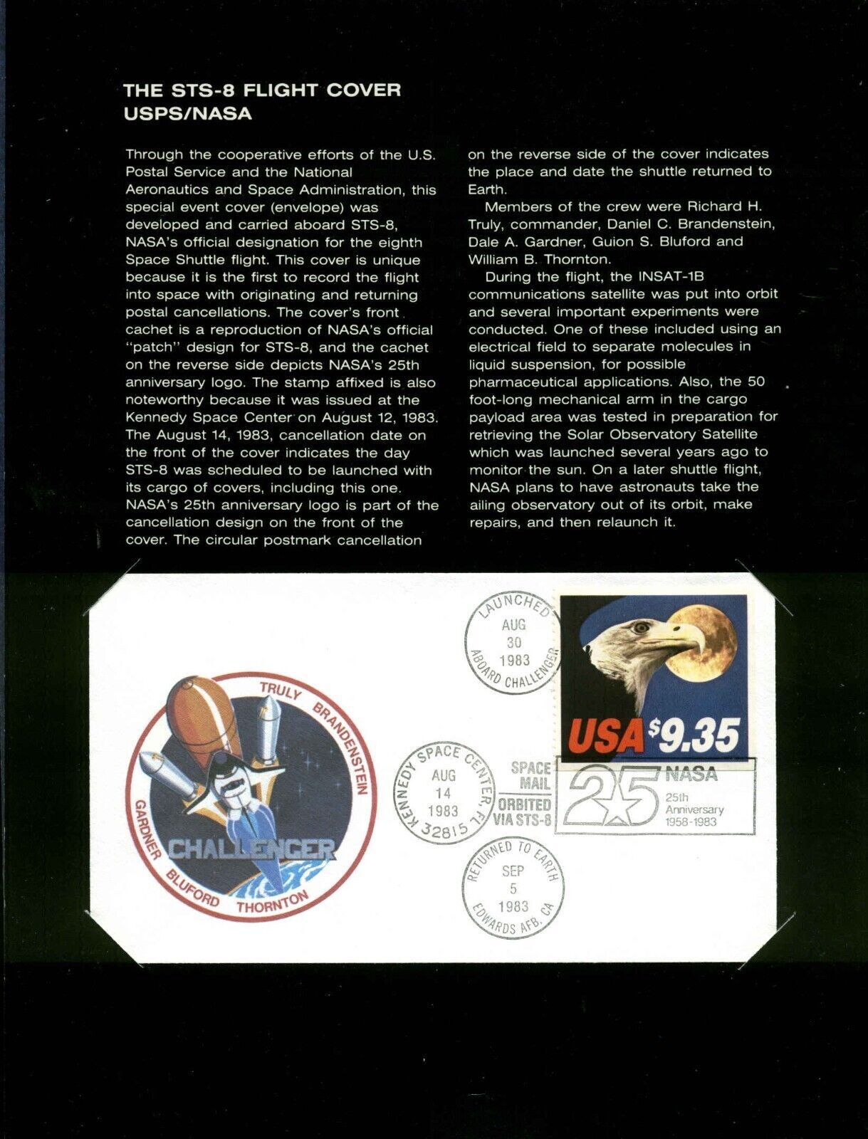 Space Shuttle STS-8 Flight Cover in USPS/NASA Folder | United States ...