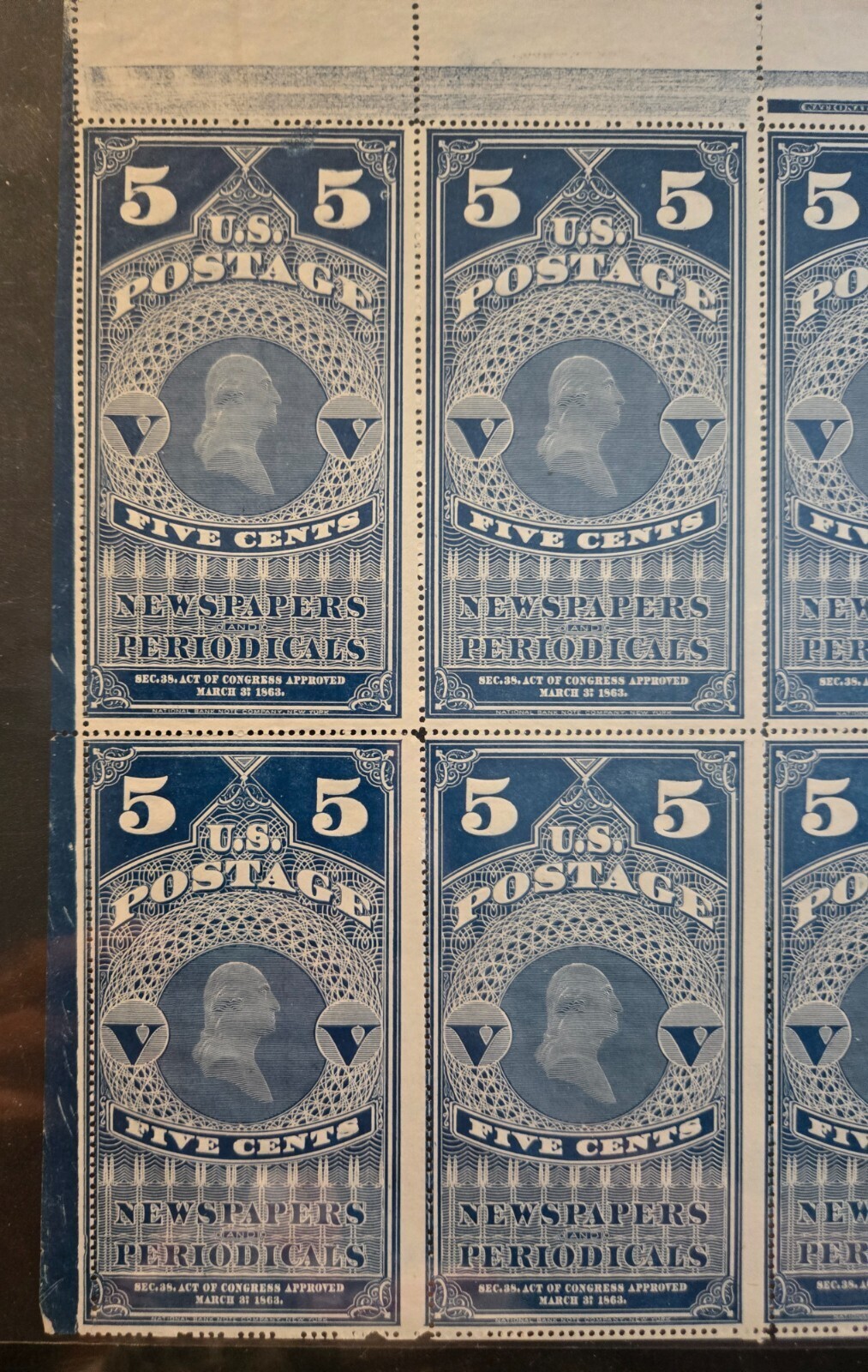 5c Newspaper & Periodical, Sc # PR5 Sheet of 10, MNG as Issued (63429 ...