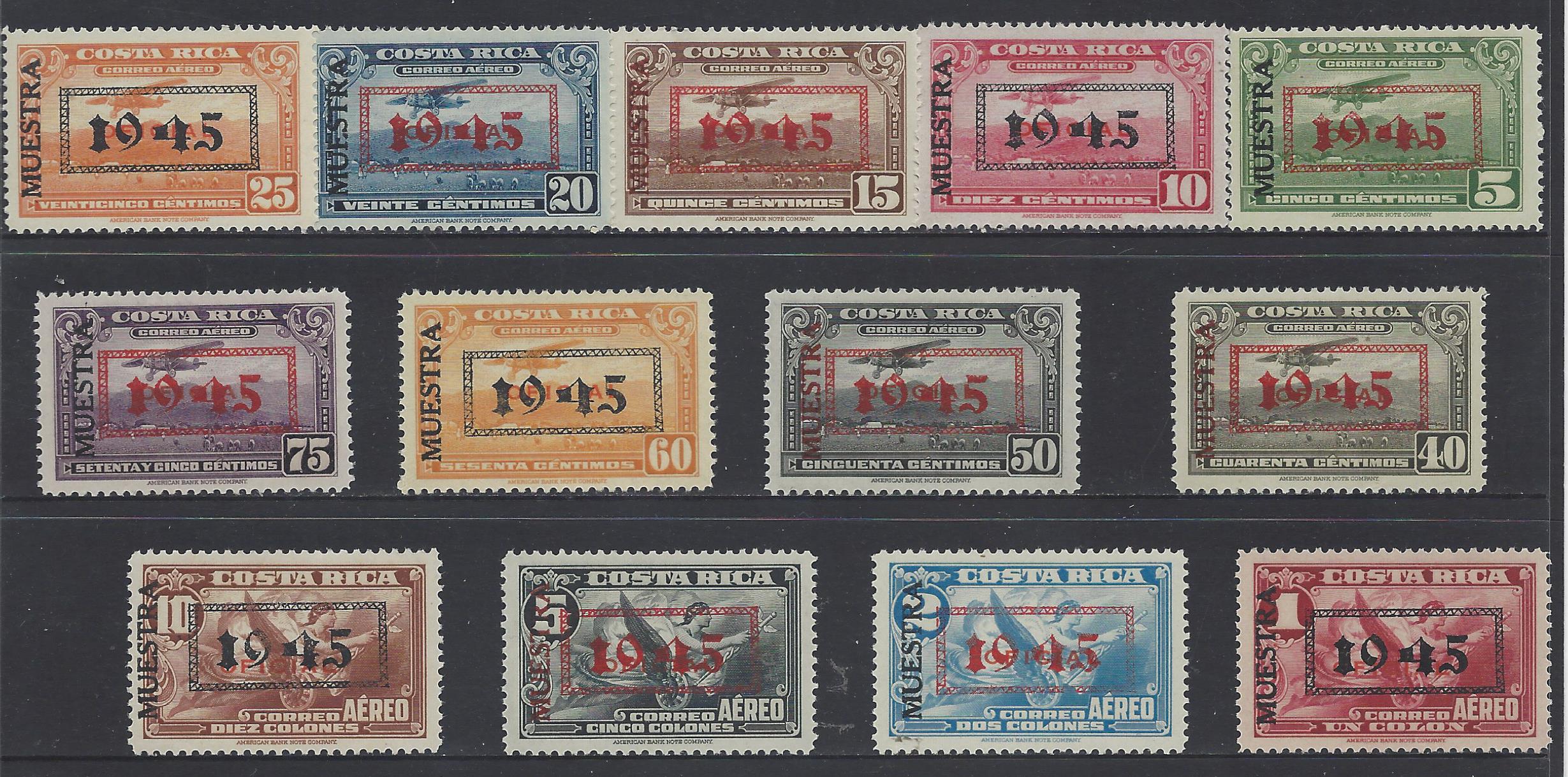 Costa Rica Mail Plane"1945"Oficial Overprinted "Muestra" Vertical Ma104 ...