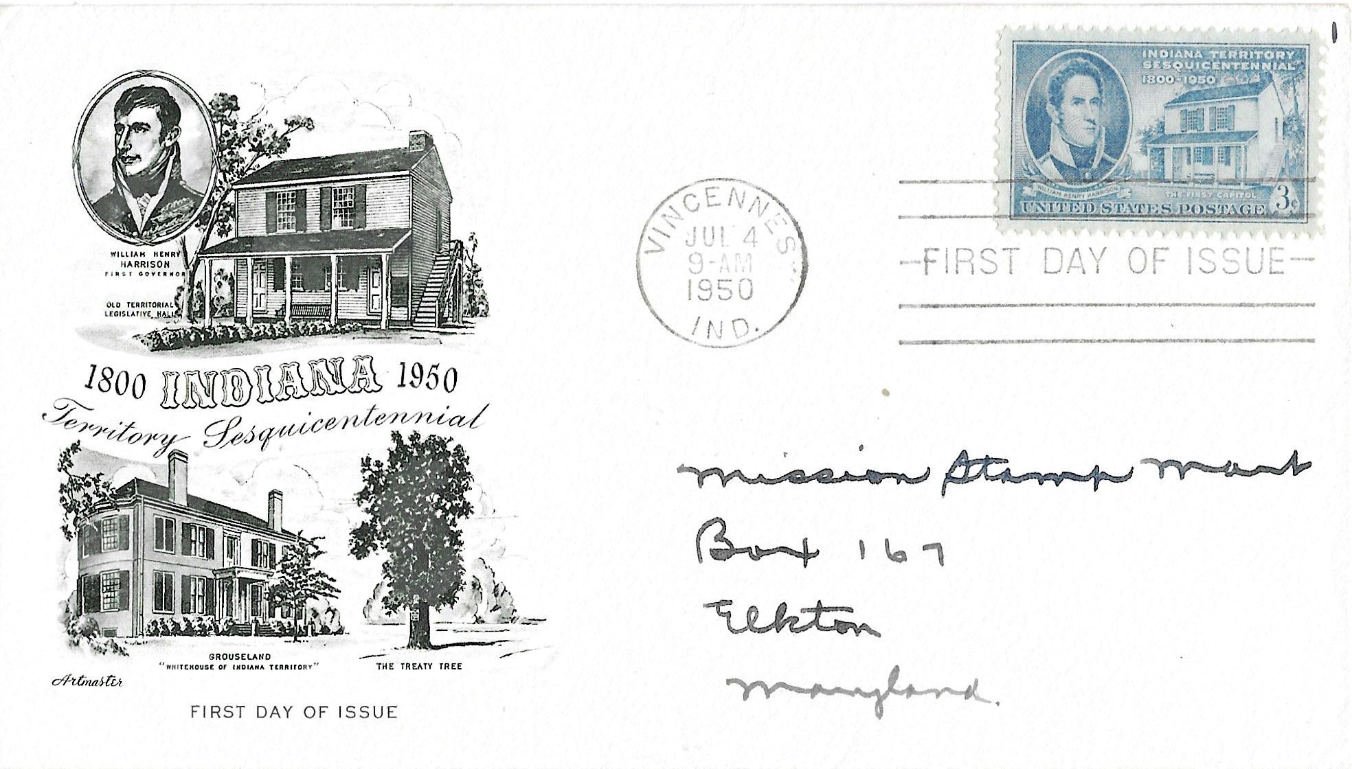 1950 FDC, #996, 3c Indiana Territory, Anderson, block of 4 | United ...