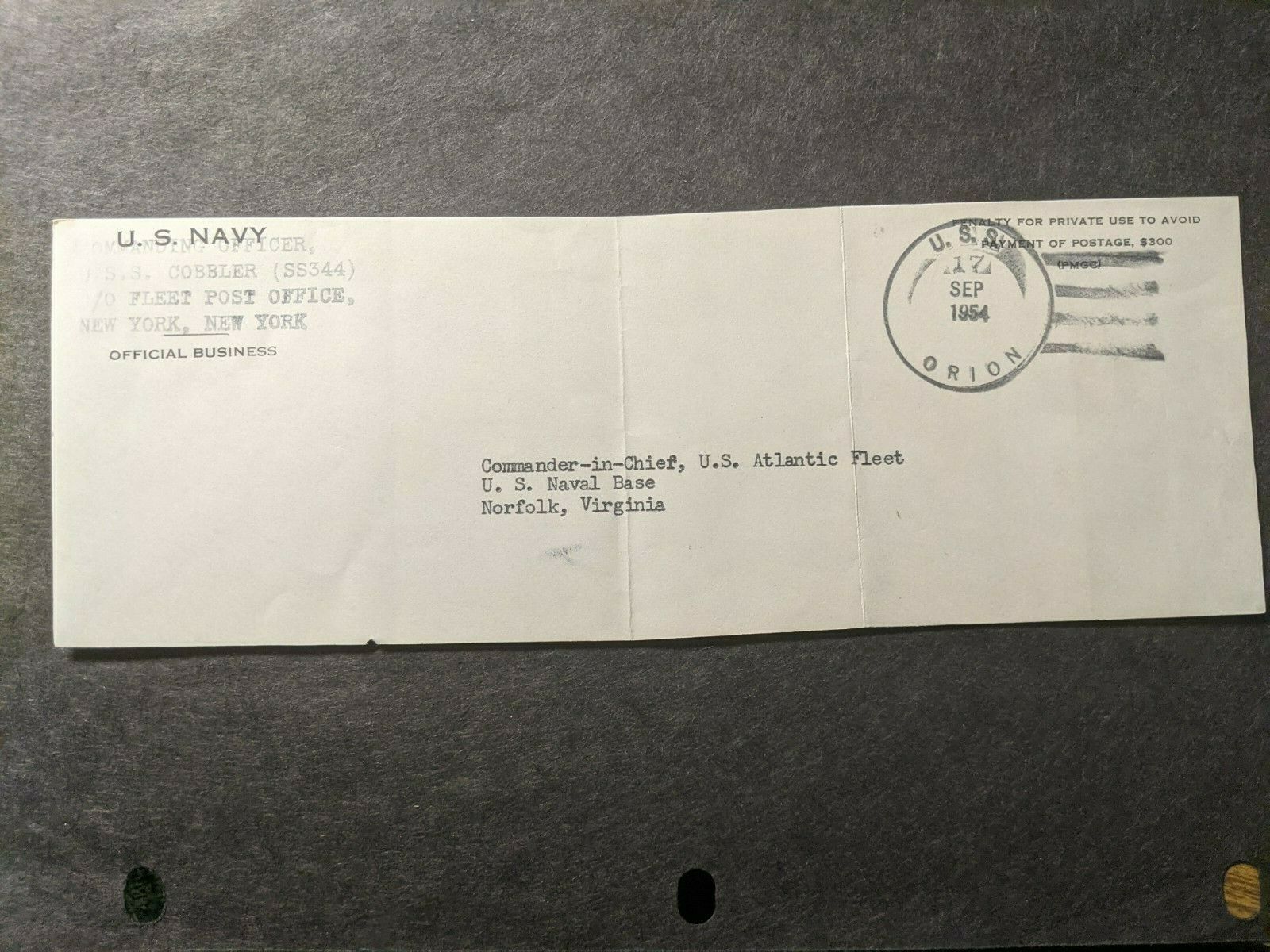 Submarine USS COBBLER SS-344 Official Naval Front 1954 USS ORION ...