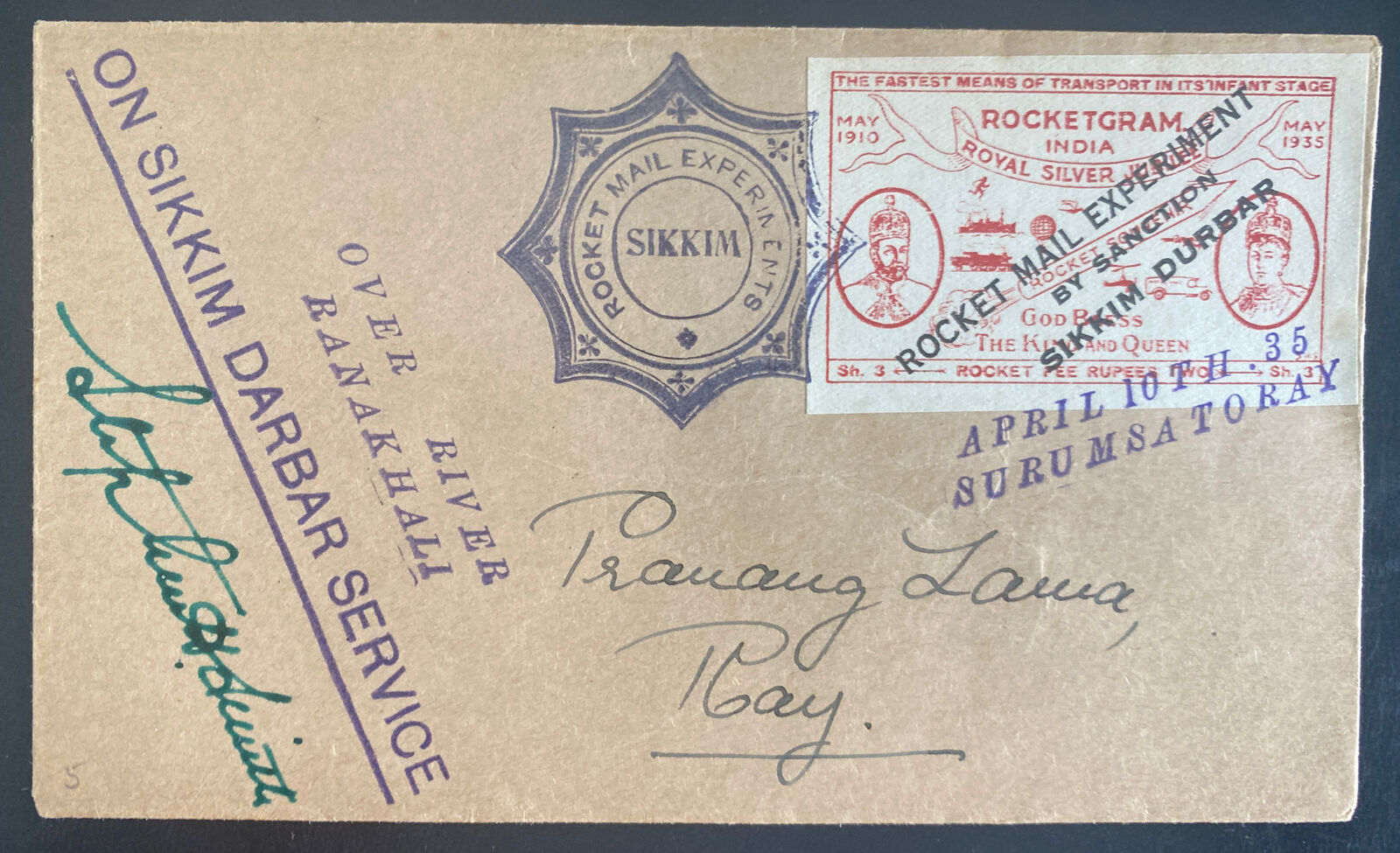 1935 India Sikkim Darbar Rocket Experiment Silver Jubilee Flight cover ...