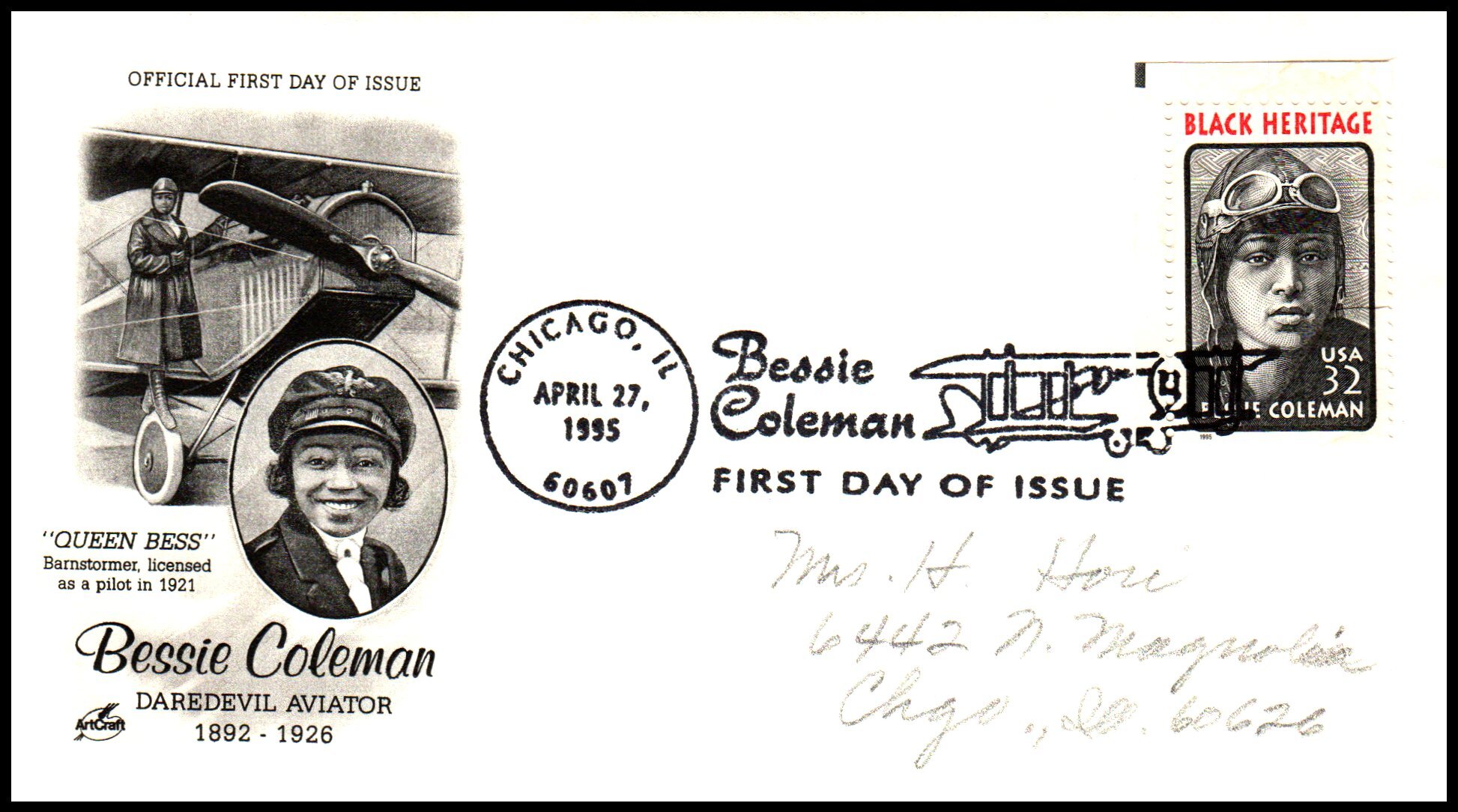 US 2956 Bessie Coleman Artcraft Pencil FDC | United States, General ...