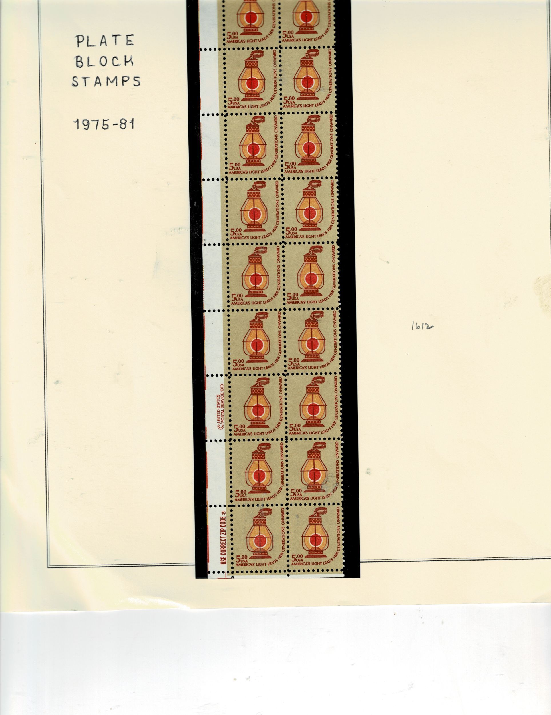Lantern $5 US Postage Plate Strip of 20 stamps #1612 VF MNH | United ...