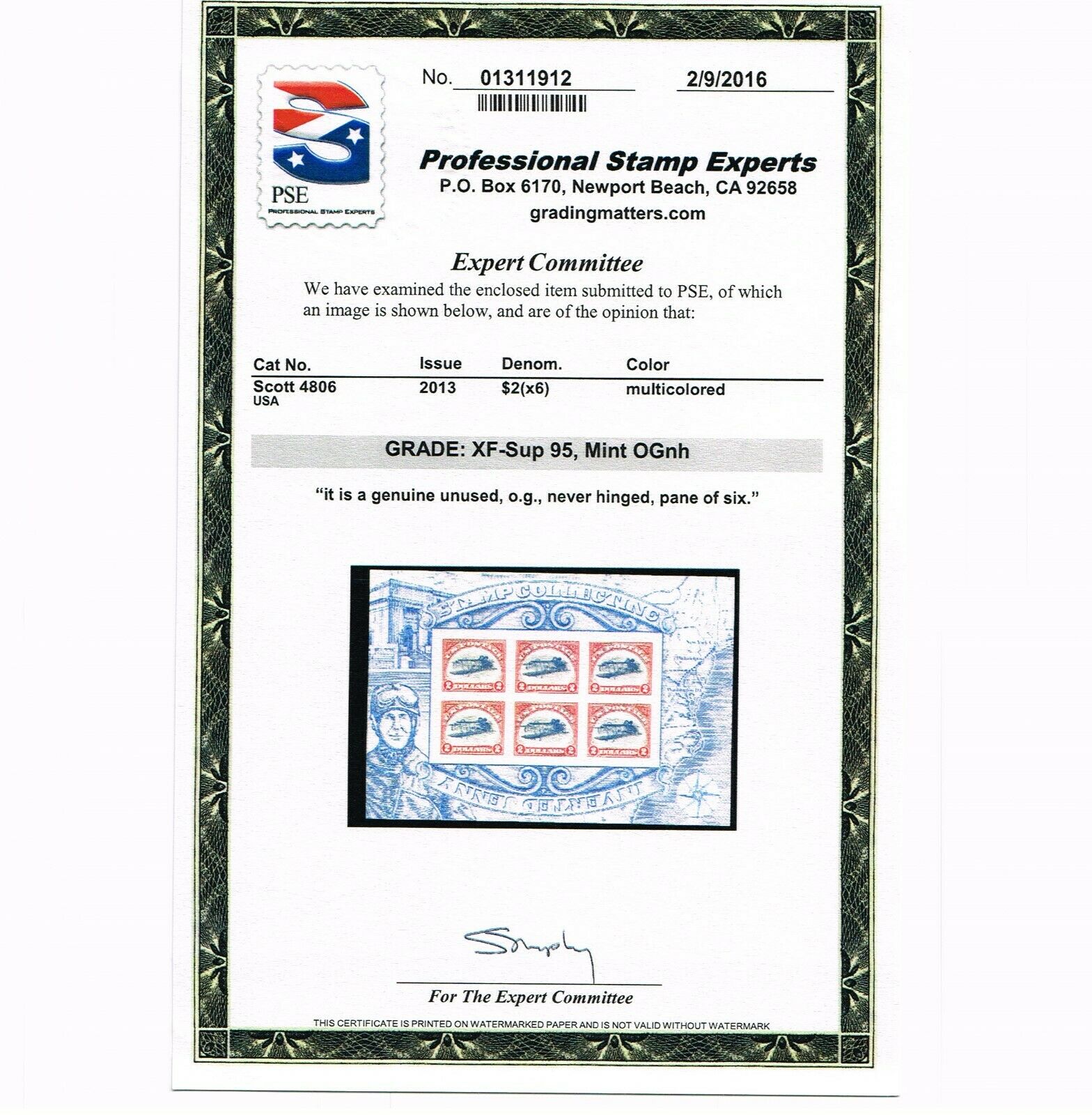 Scott #4806 Mint OG NH Inverted Jenny Full Pane PSE Cert Graded Xf-Sup ...