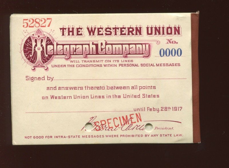 1916 Western Union 16T49S-16T50S Specimen Intact Booklet of 14 Panes of ...