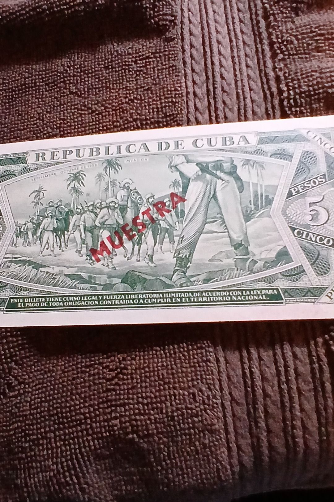 Cuba-1985.Banco Nacional.Antonio Maceo.5 Pesos.Specimen.Uncir ...