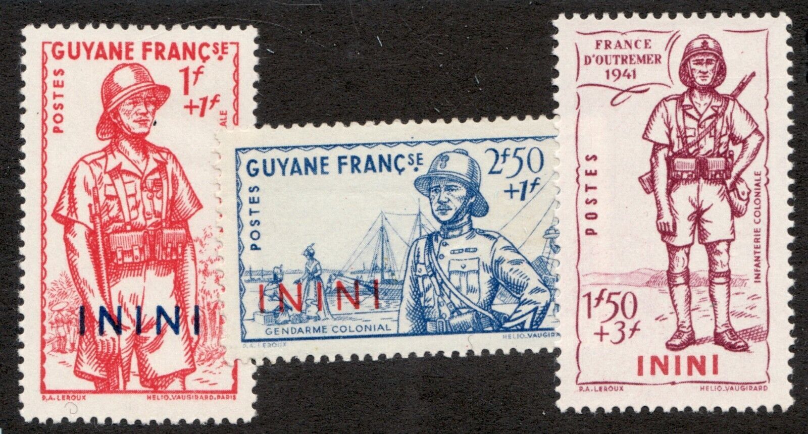 Rare : 1941 French Inini Sc# B6-8 (Semi-postal) - Military Uniforms MH ...