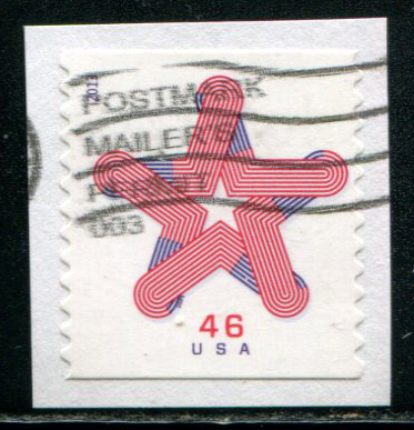 4749 US 46c Patriotic Star SA coil, used on paper | United States ...