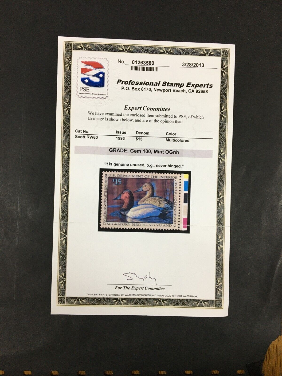 US Stamps #Rw60 Mint OG NH PSE Cert Graded Gem-100 LOT #88831 | United ...