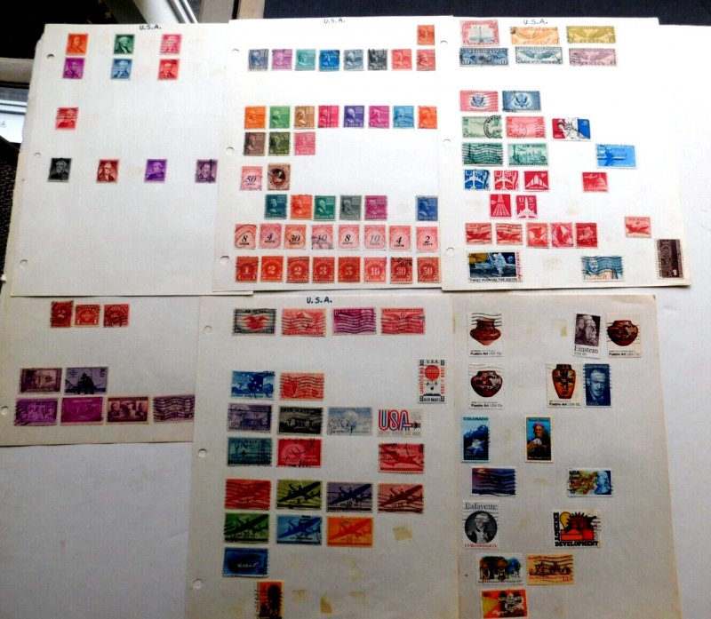 US Approx 600 stamps on Album Pages, Precancels, Reg, Air, 10c Famous ...