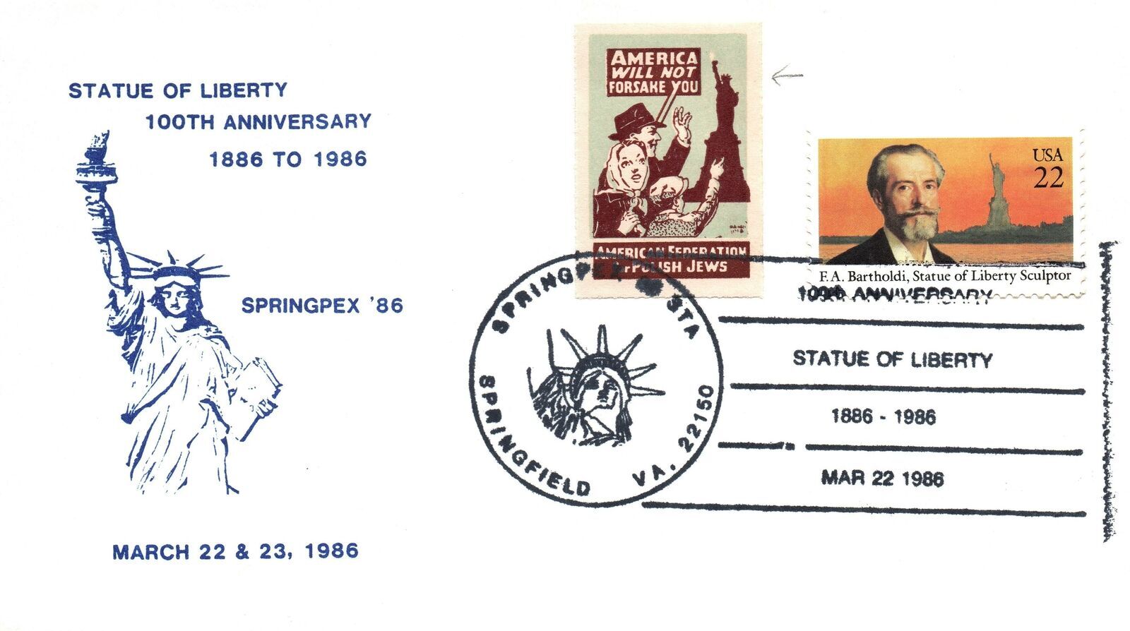 Statue of Liberty 100th Anniversary Springpex '86 With Rare Polish Jews ...