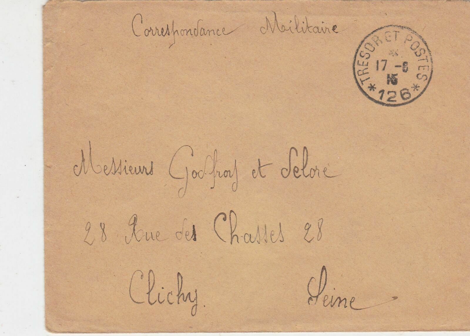 France WW1 French Military 1915 Tresor Et Postes no 126 Cover Ref 31001 ...