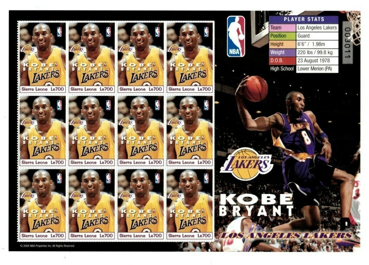 Sierra Leone 2004 - KOBE BRYANT - NBA LA Lakers - Sheet of 12 Stamps ...