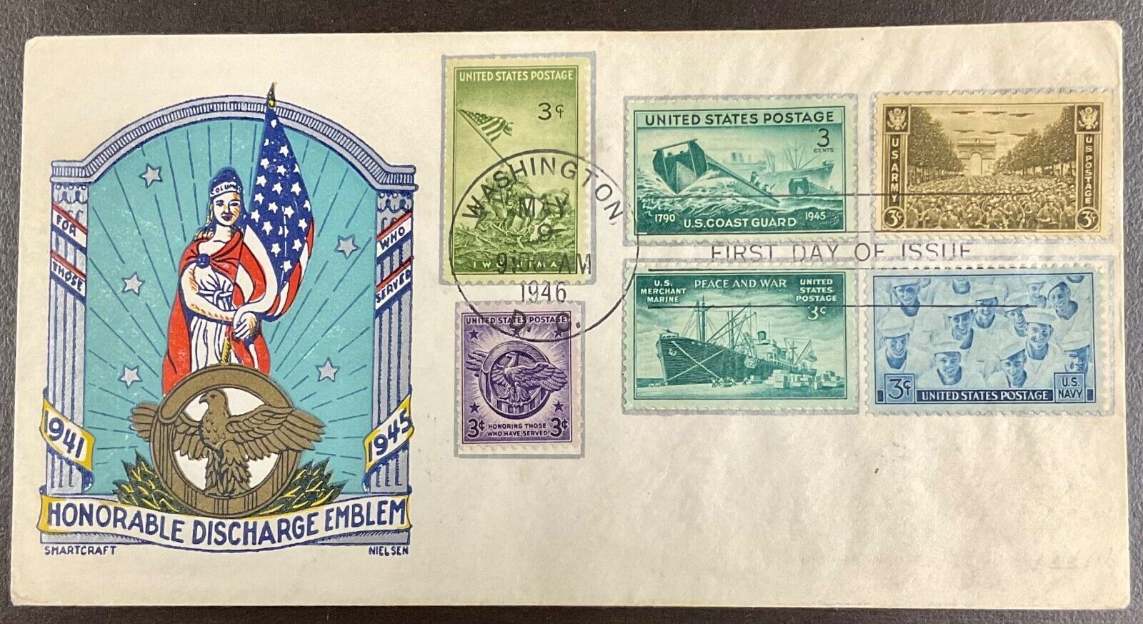 940 Smartcraft/Nielsen cachet Honorable Discharge Emblem combo Cover ...