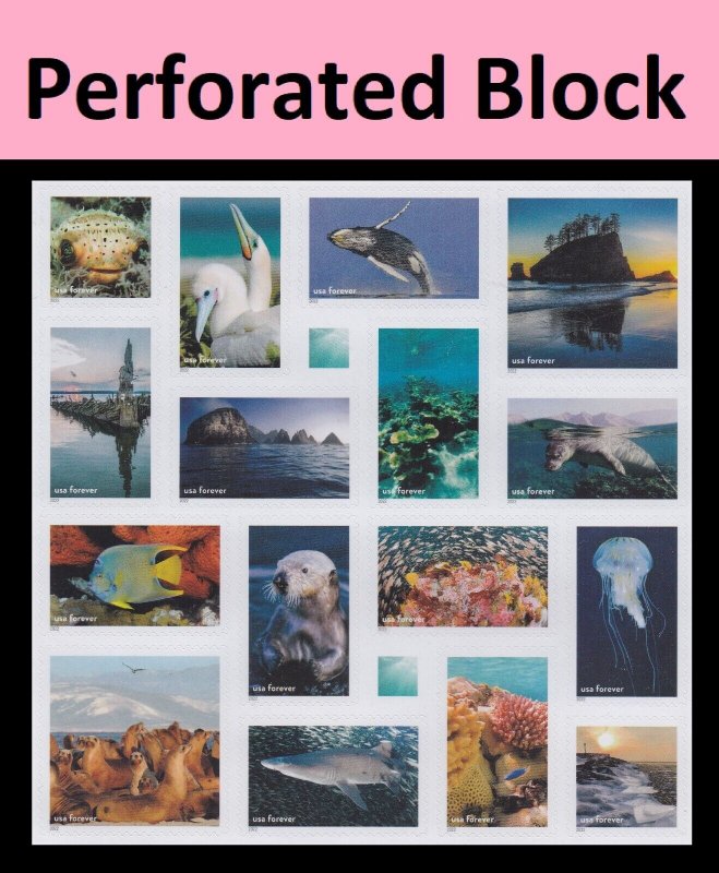 US 5713 National Marine Sanctuaries forever block (16 stamps) MNH 2022 ...