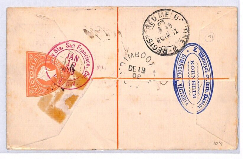 Australia States VICTORIA Cover QV 5d *Kornheim* Reg'd 1902 USA WI ...
