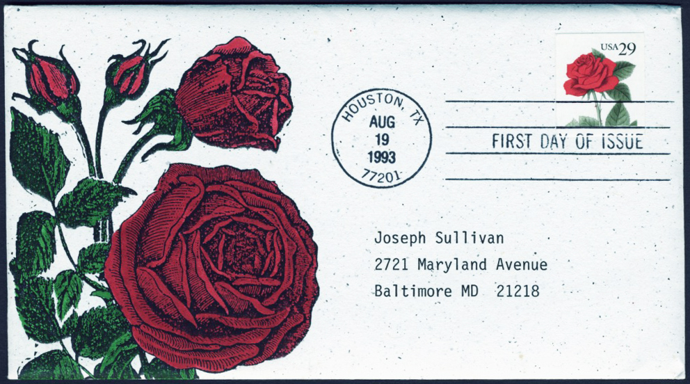 USA #2490 FDC Hand-colored cachet (53/98) (Red Rose) | United States ...