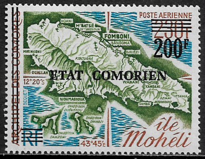 Comoro Is #C92 MNH Stamp - Map of Moheli Overprint | Africa - Comoro ...