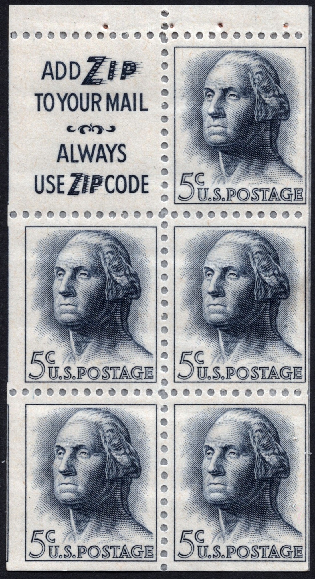 SC#1213a 5¢ Washington Booklet Pane: Slogan 3; Untagged (1962) MNH ...