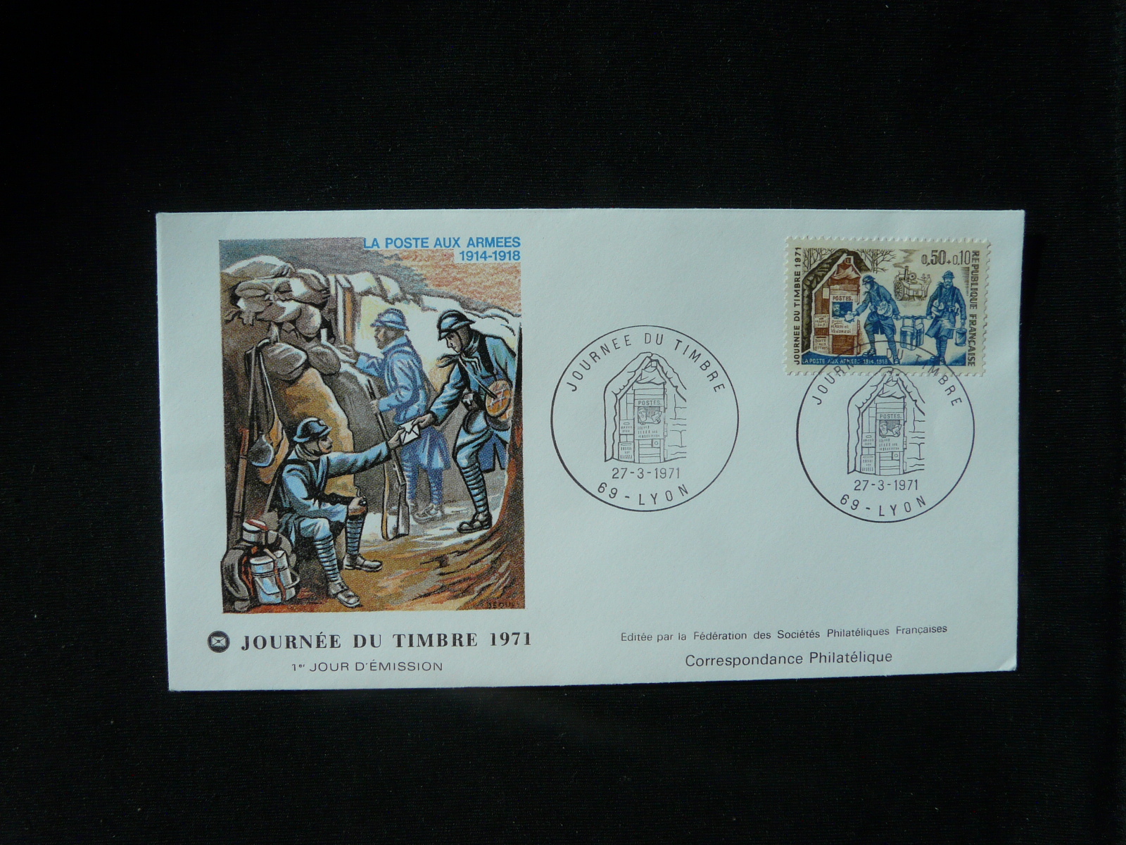 world war I ww1 military soldier's mail stamp day FDC France 1971 (ref ...