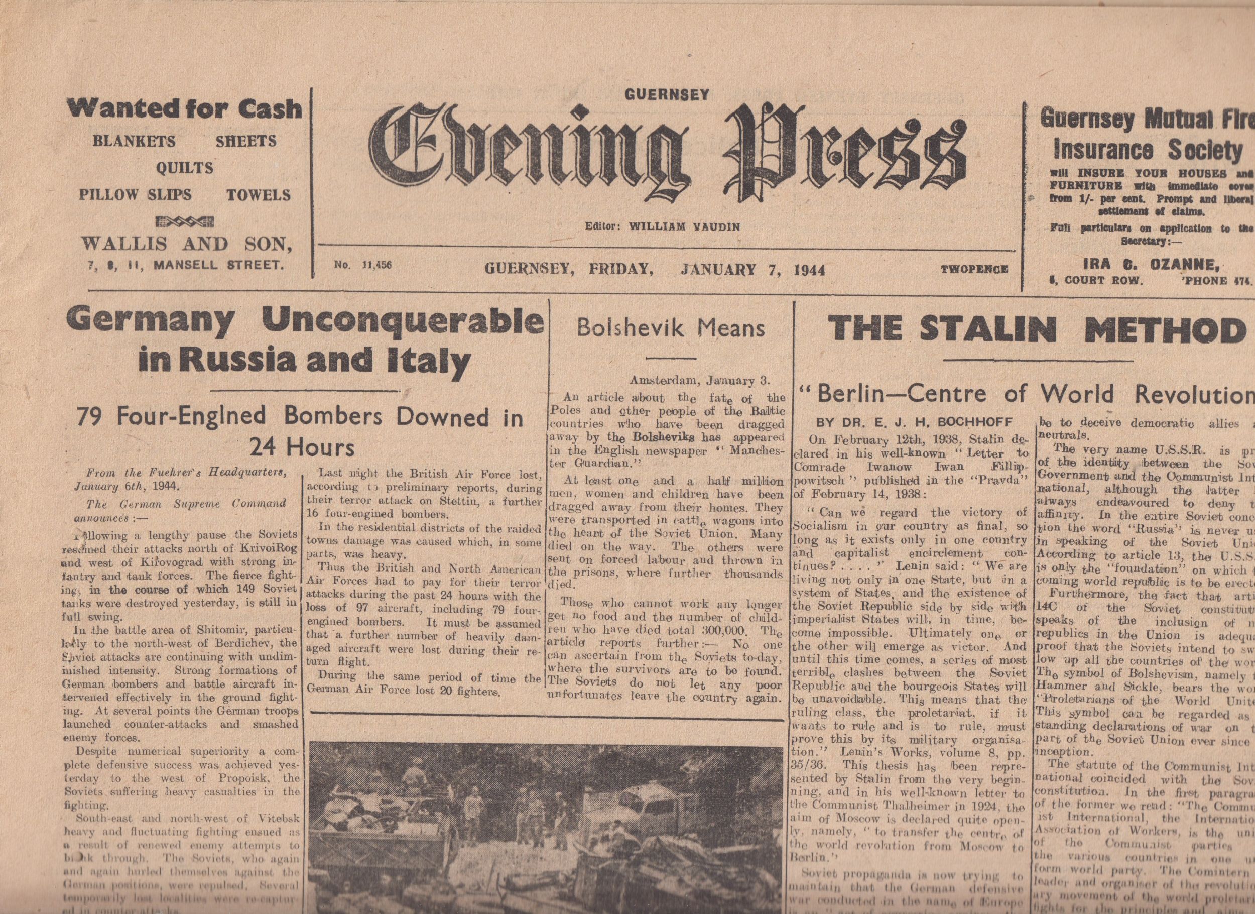 Guernsey Newspaper January 7, 1944 (Original) - Evening Press | Great ...