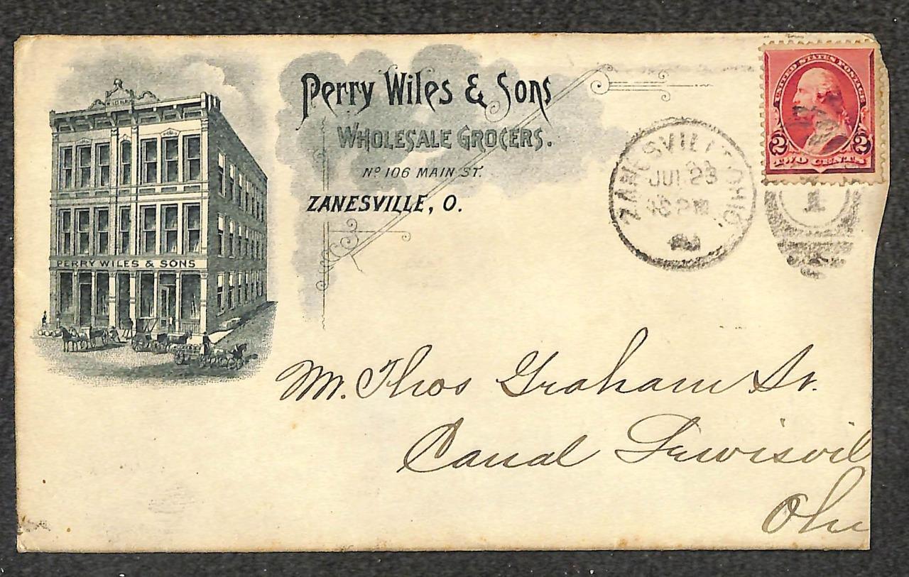 USA 220 Stamp Perry Wiles Grocers Zanesville Ohio Advertising Cover ...