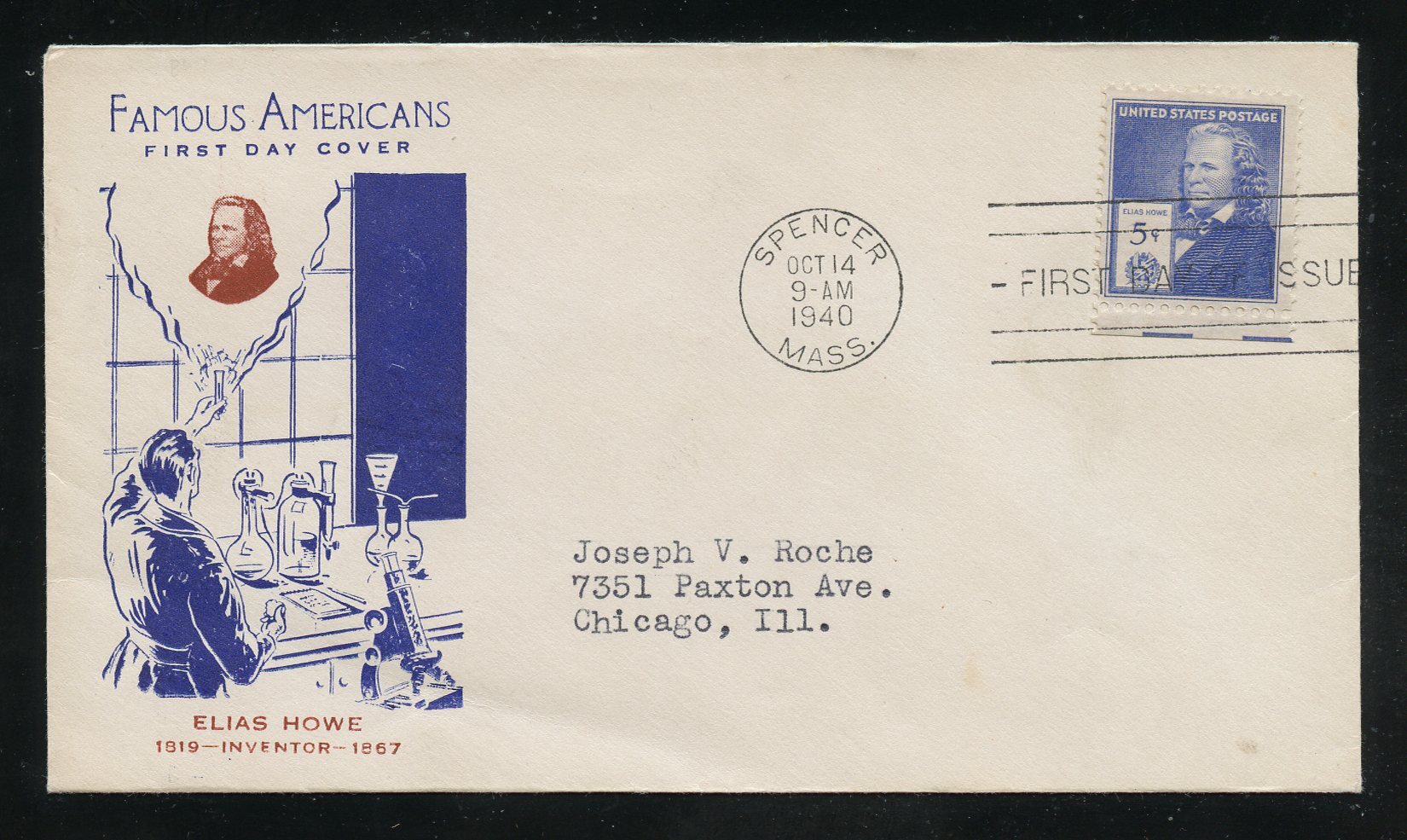 US 892 M=4 Elias Howe Famous American Fidelity cachet FDC ADDR | United ...