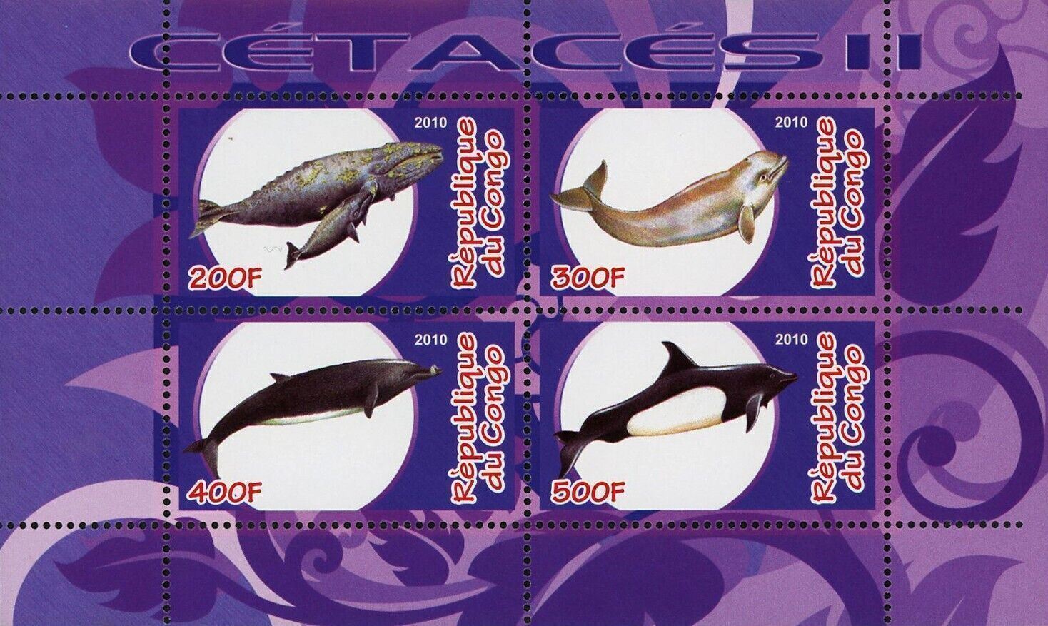 Whale Stamp Cetacea Ocean Fauna Marine Life Souvenir Sheet of 4 Stamps ...