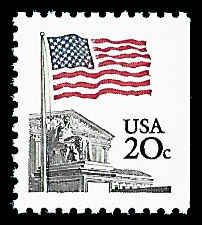 PCBstamps US #1896d Bk Sgl. 20c Flag over Supreme Court, LARGE Tagging ...