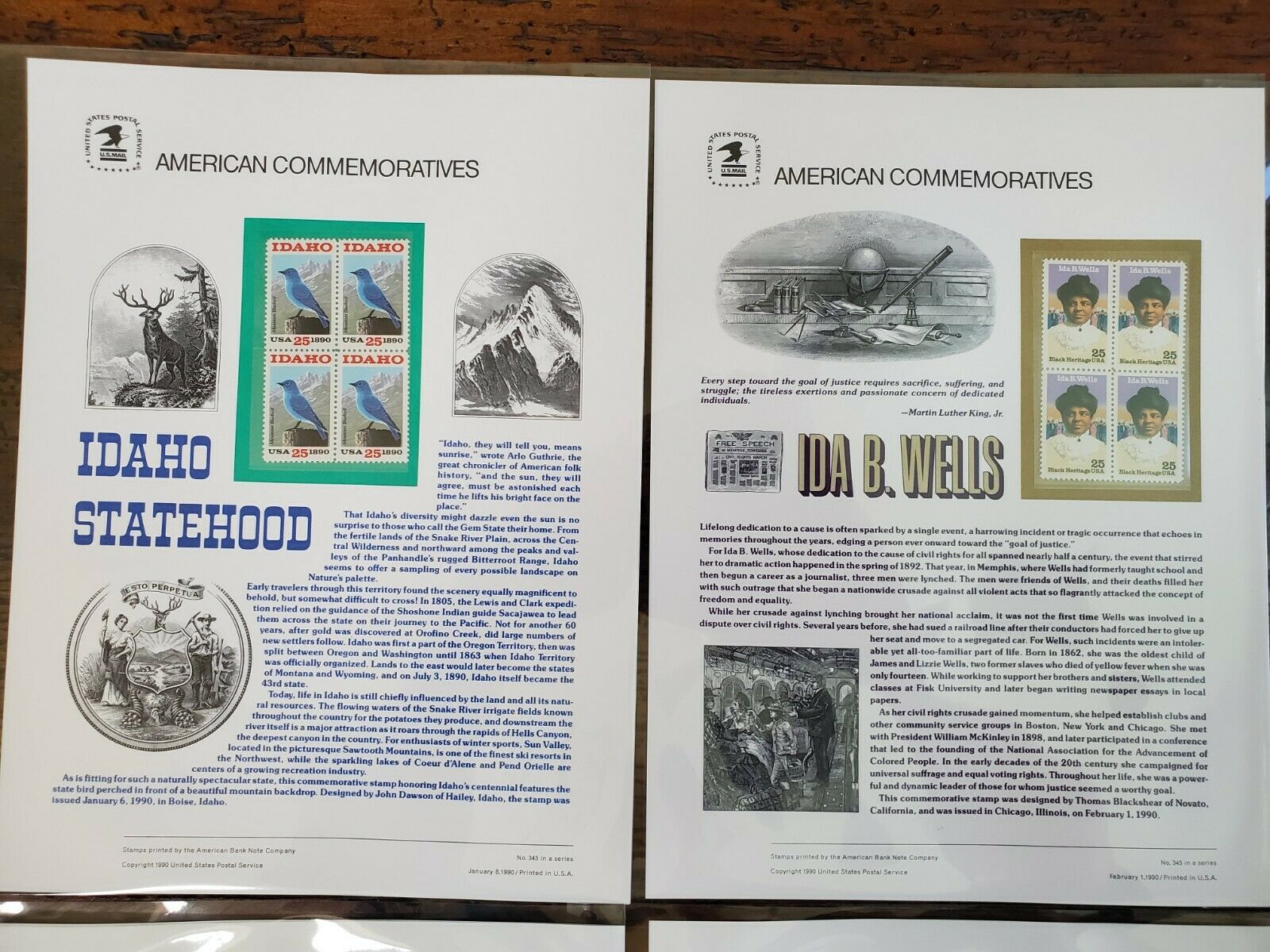 US 1990 Complete Year Set #343-358 USPS Commemorative Stamp Panels SCV ...