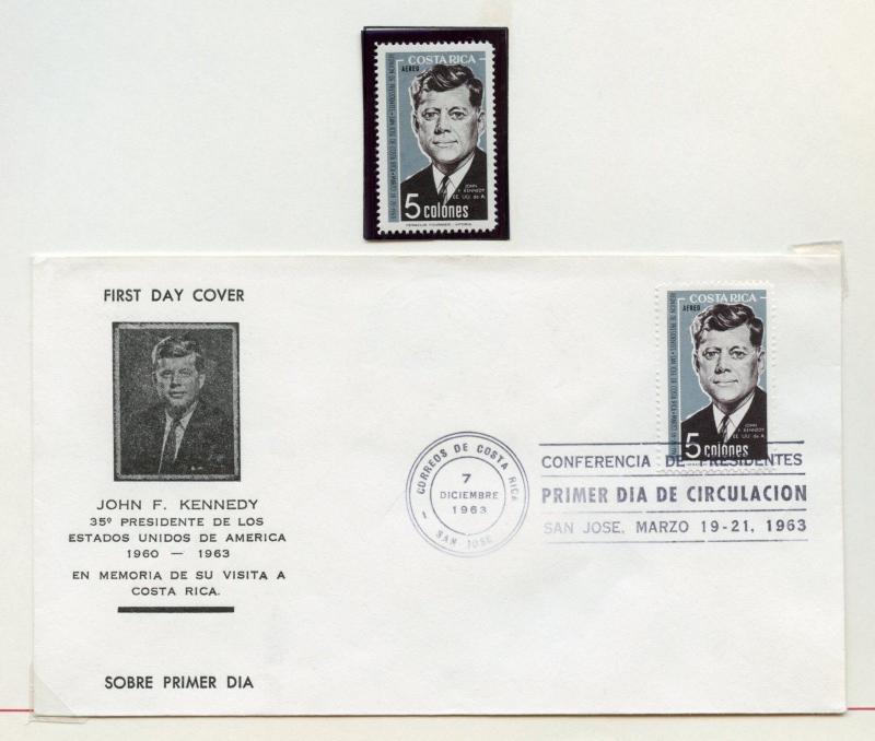 COSTA RICA 1963 VISIT JOHN F. KENNEDY SINGLE ON FIRST DAY COVER ...