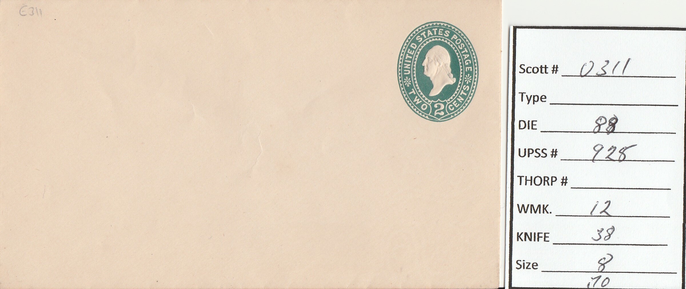 Scott# U311 Die 88 UPSS# 928 1 US envelope . | United States, Postal ...