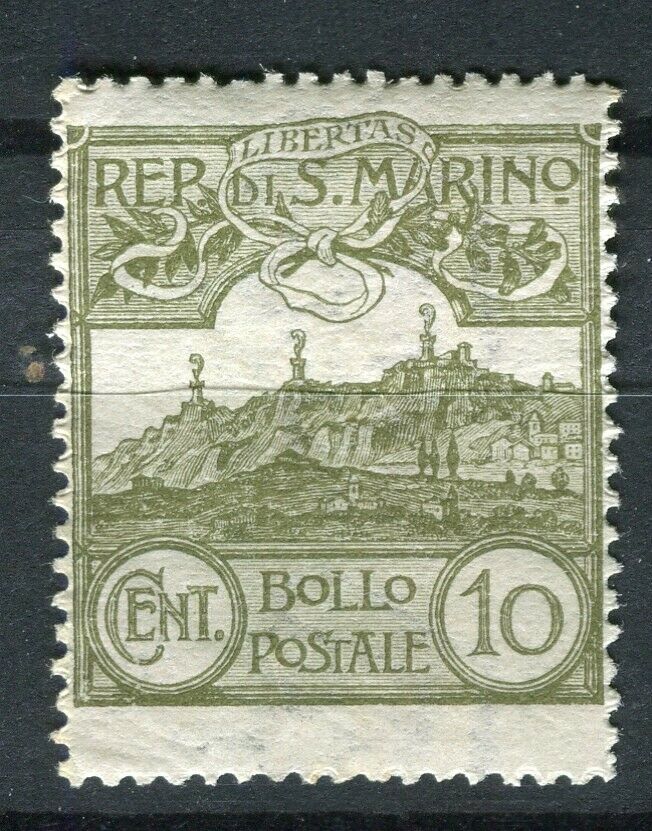 SAN MARINO; 1903-20s early Mt. Titano issue fine Mint hinged 10c. value ...